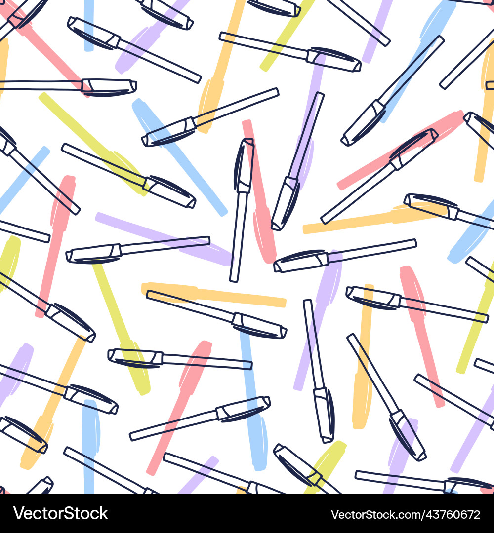 Colorful pens pattern in cartoon style seamless Vector Image