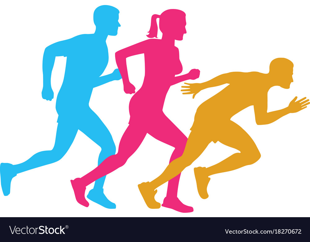 Colorful silhouettes running men and woman Vector Image