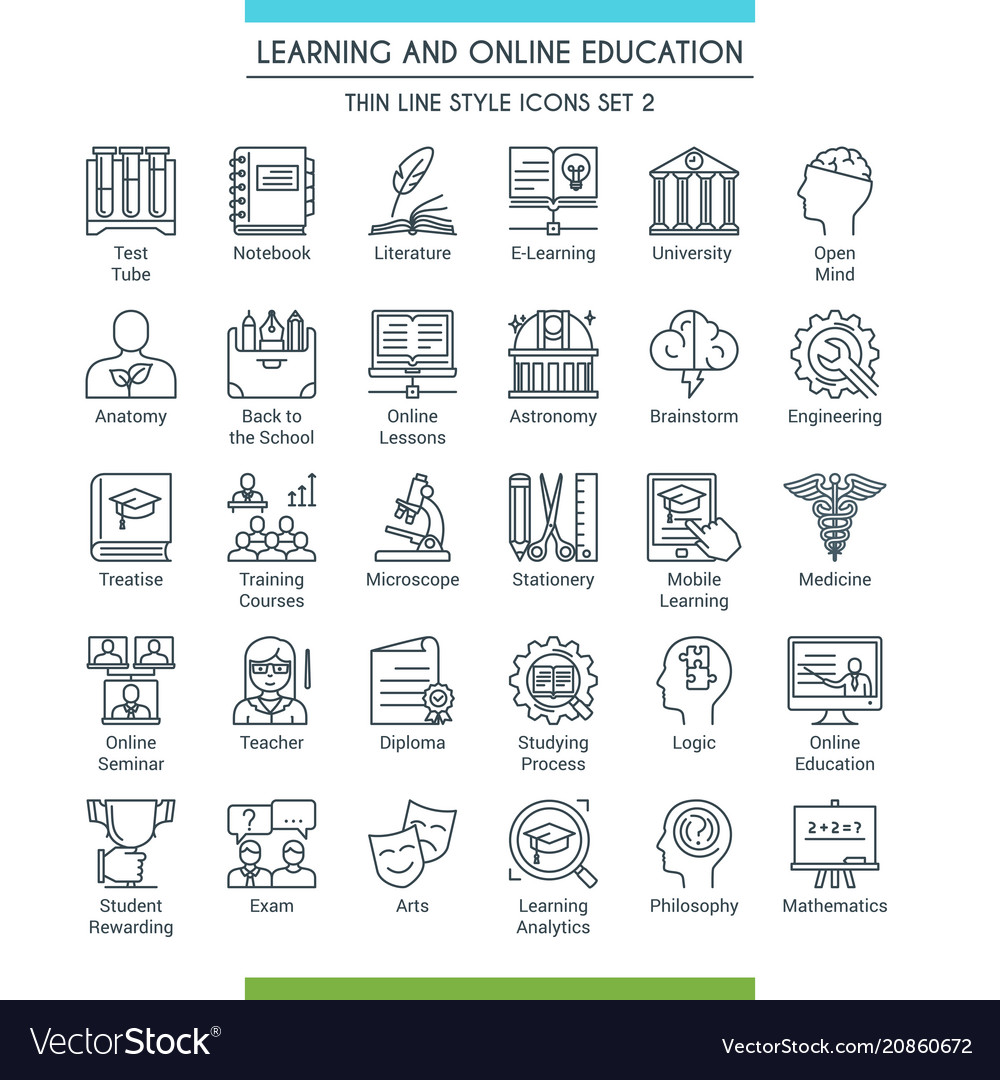 Education icons line set 02 Royalty Free Vector Image