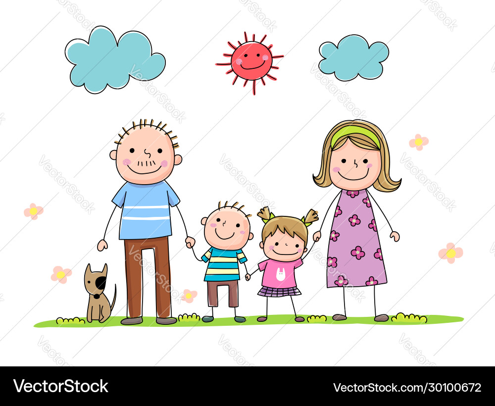 Hand-drawn cartoon family Royalty Free Vector Image