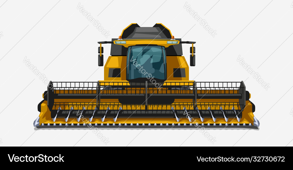 Harvester front view yellow color on white Vector Image