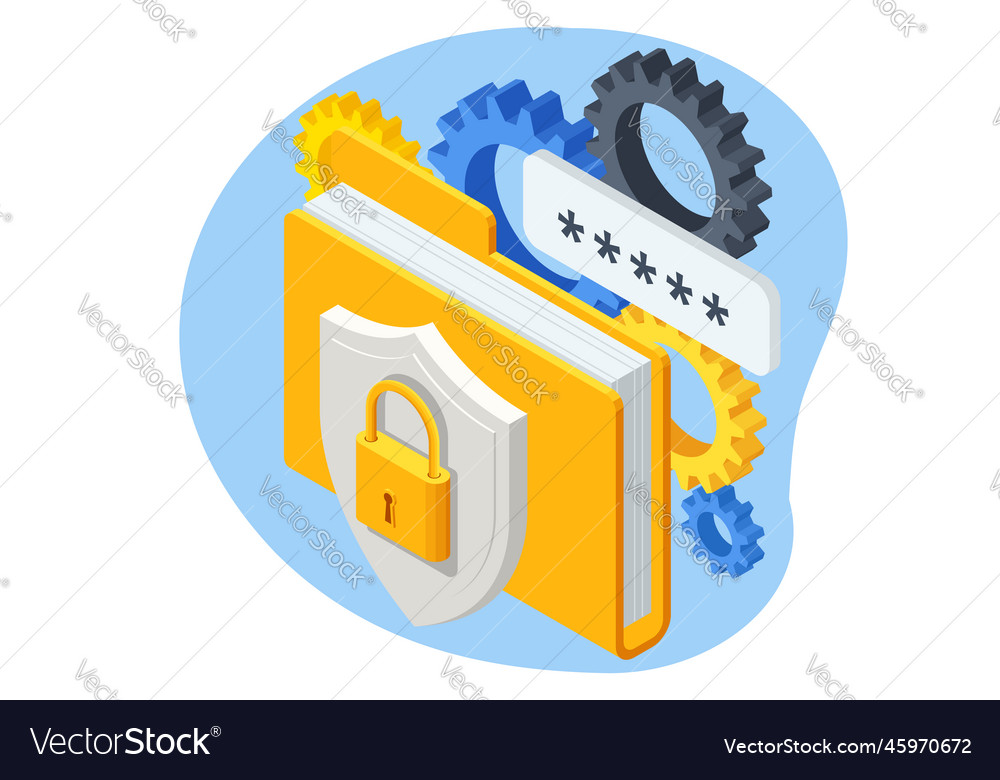 Isometric Network Security Database Secure Vector Image