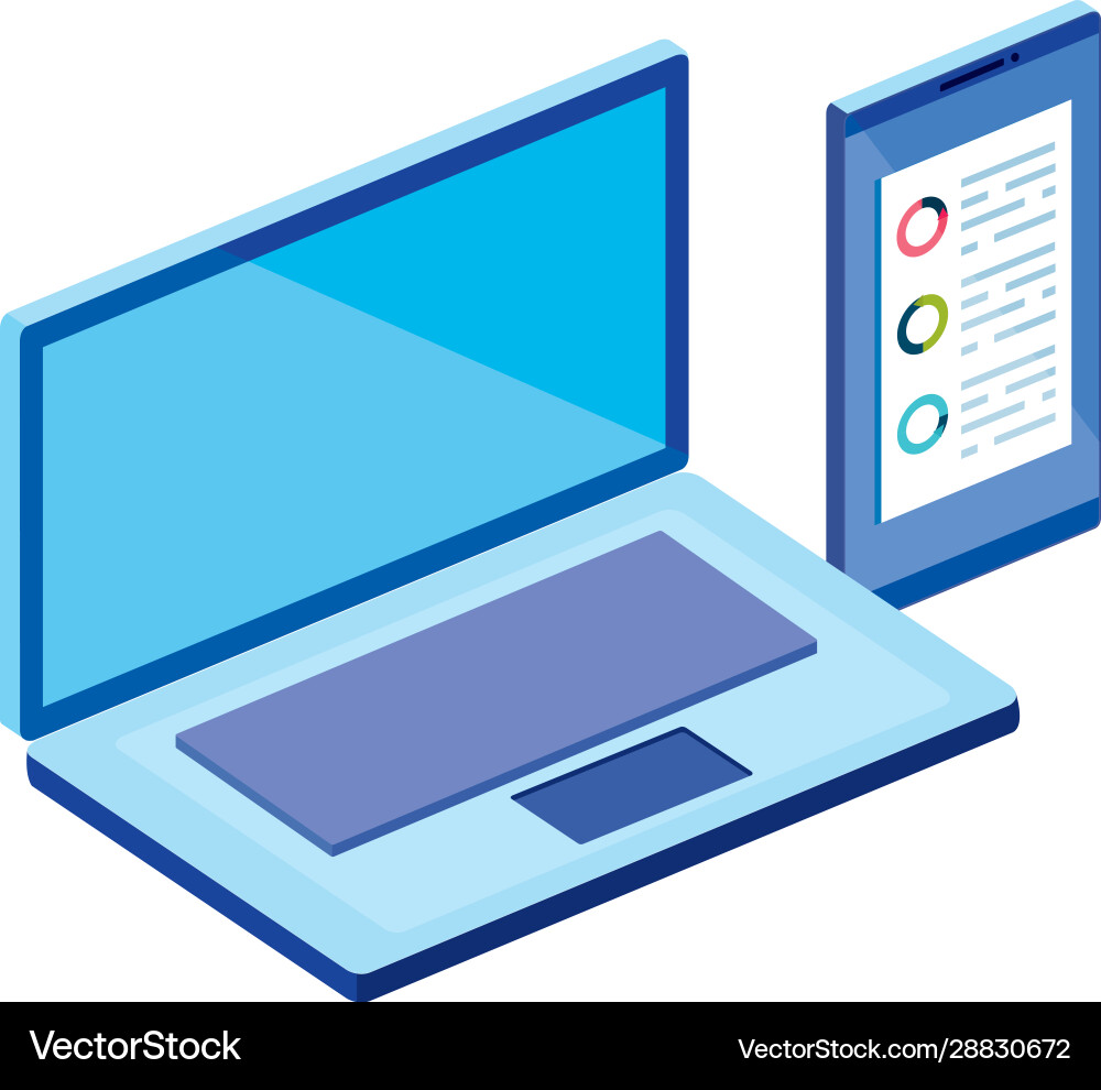 Laptop with smartphone and infographics Royalty Free Vector