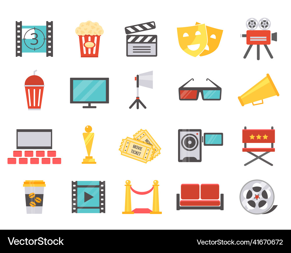 Modern cinema icons in flat style Royalty Free Vector Image