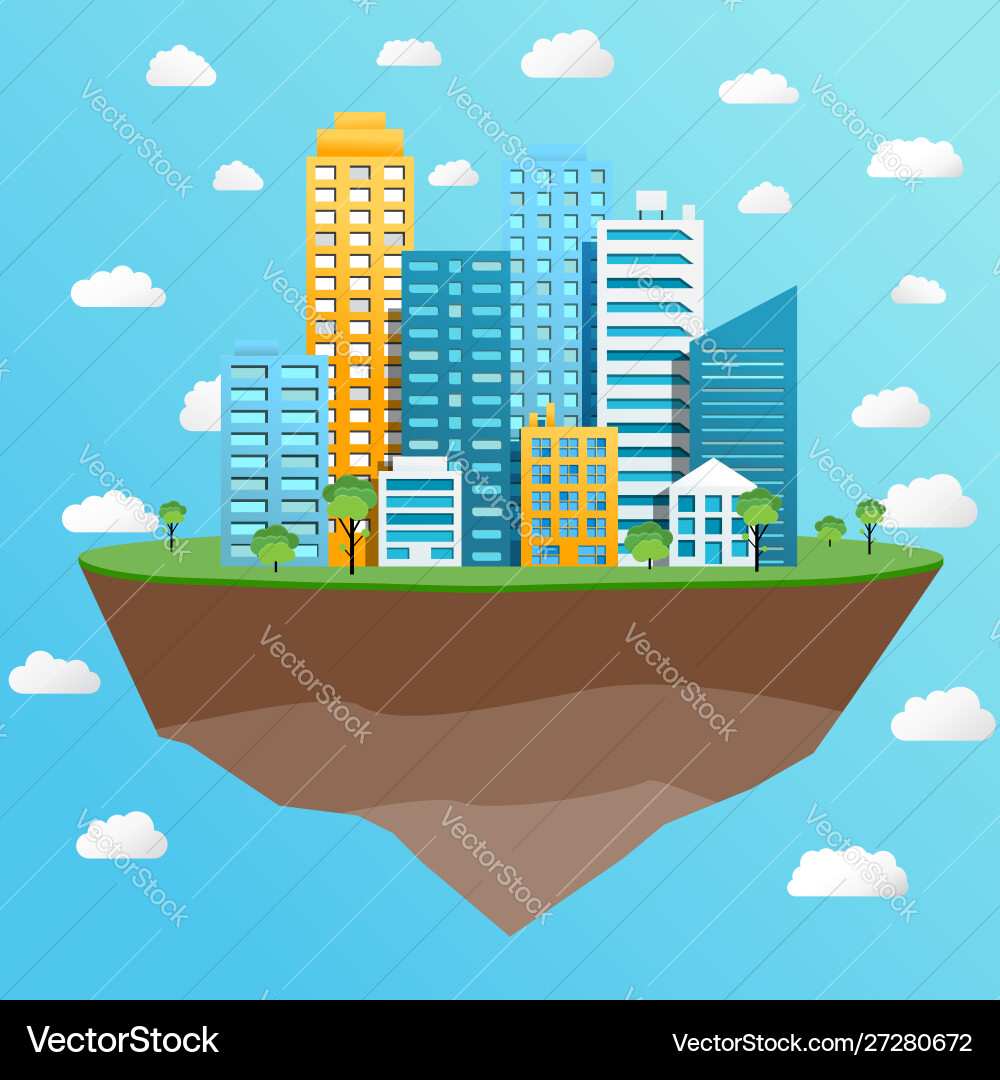 Modern city on flying island concept Royalty Free Vector