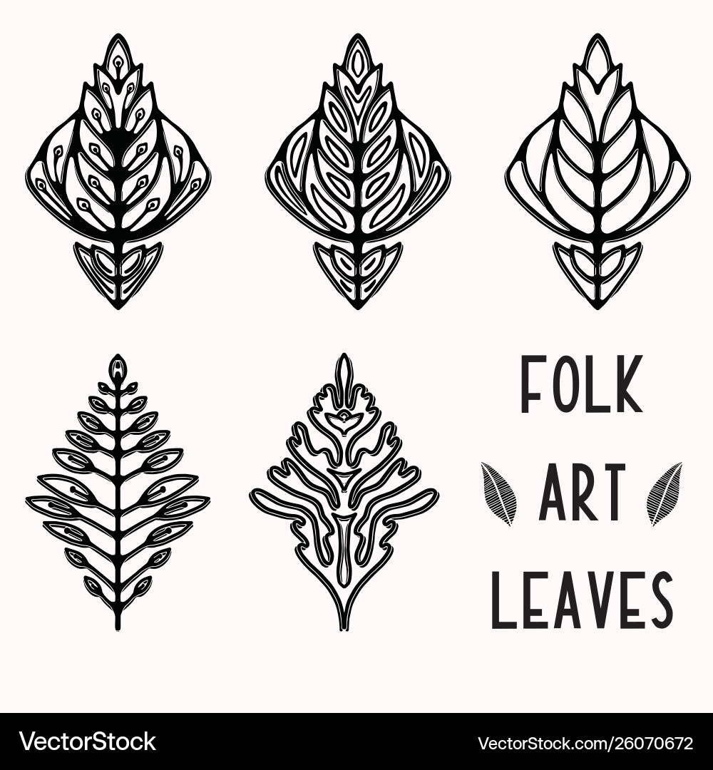 Ornamental leaves folk art graphic design element Vector Image
