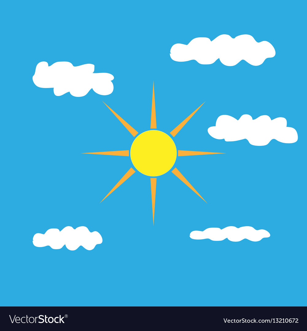Sun and cloud sign on blue background Royalty Free Vector
