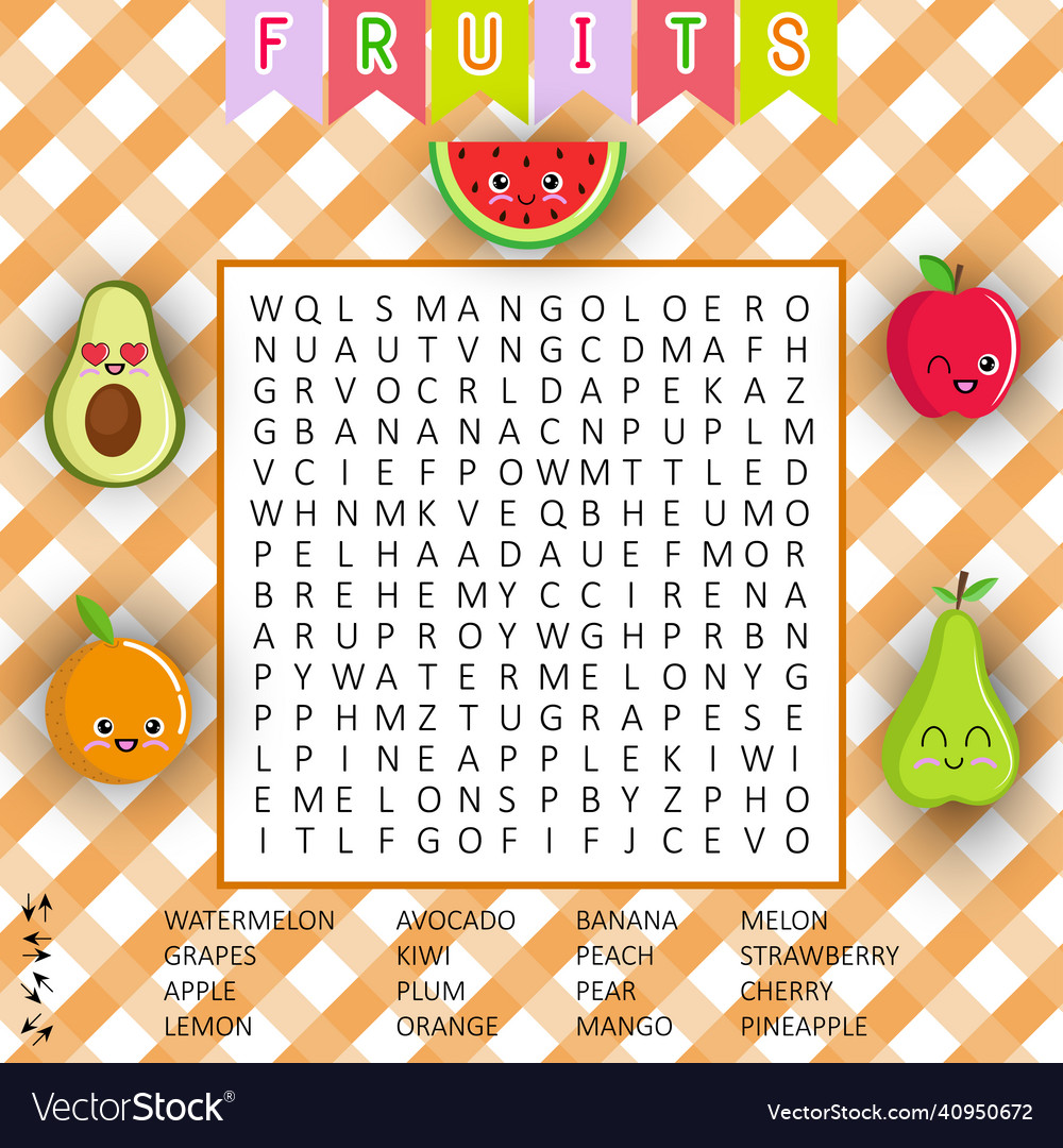 Word search puzzle about fruits Royalty Free Vector Image