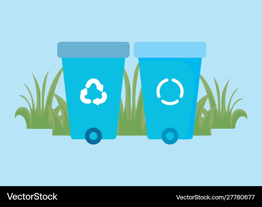 Blue recycling basket with background landscape Vector Image