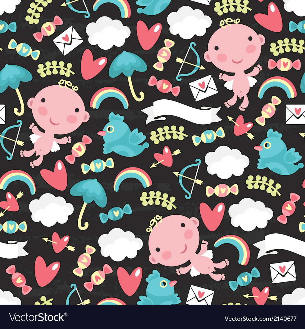 Cupid with clouds seamless pattern Royalty Free Vector Image