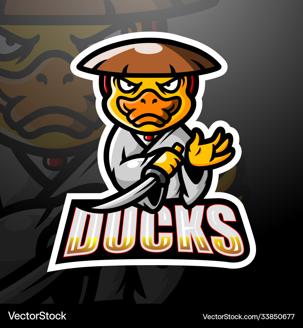 Samurai duck mascot esport logo design Royalty Free Vector