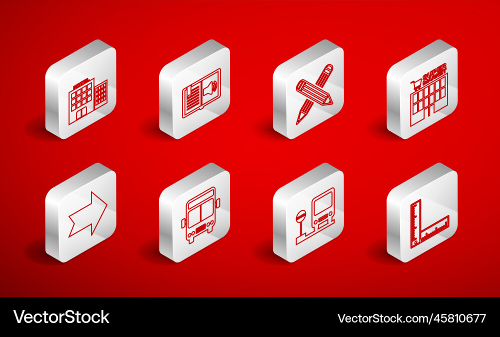 Set line folding ruler audio book crossed pencil Vector Image