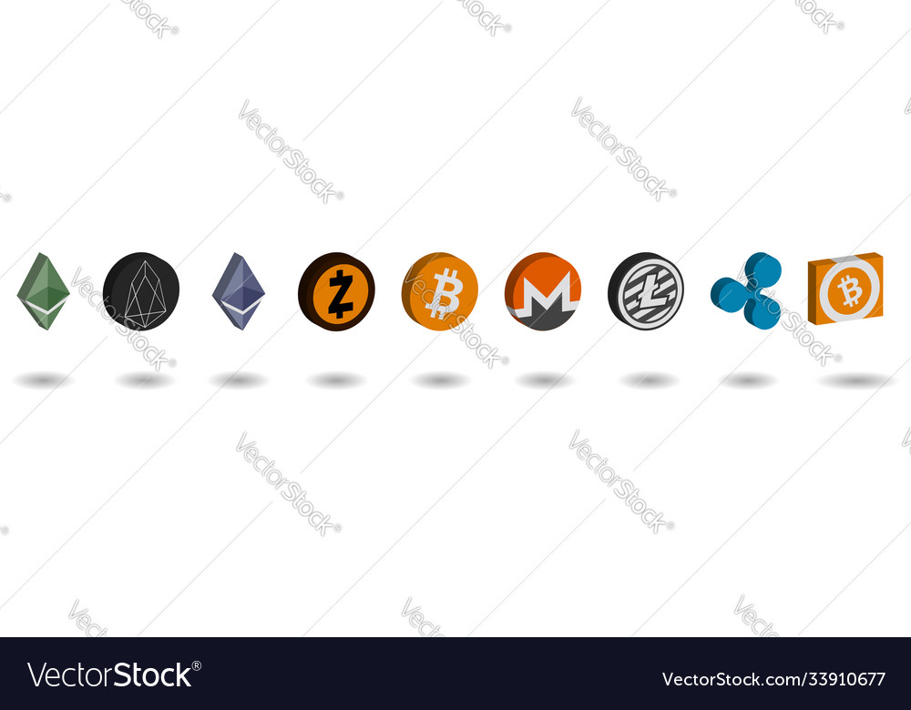Top 9 main cryptocurrency logos in 3d colors Vector Image