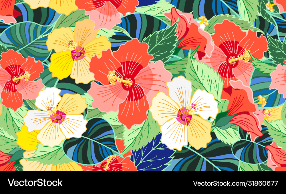 Tropical colorful hibiscus Royalty Free Vector Image