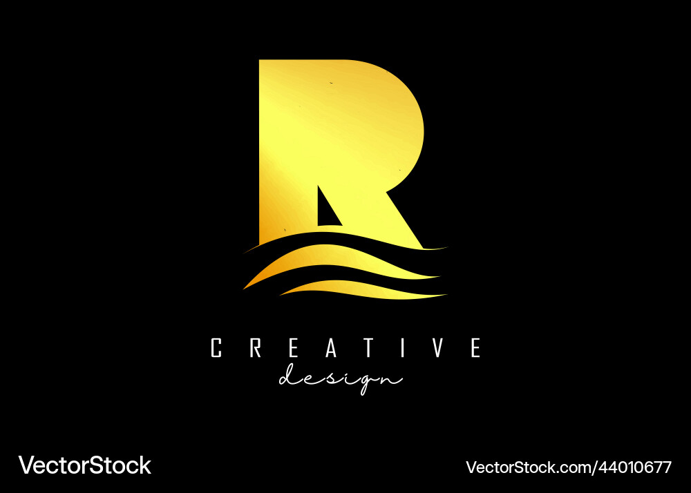 Wave effect golden letter r logo with leading Vector Image