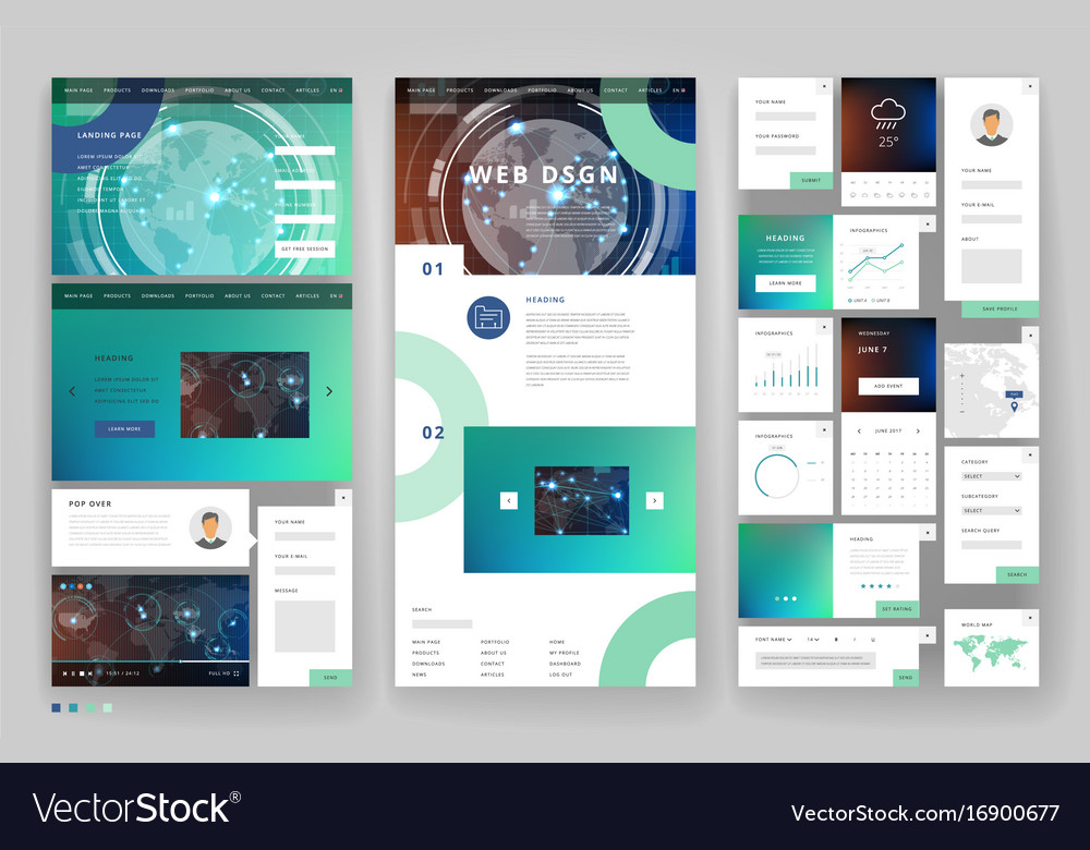 Website template design with interface elements Vector Image