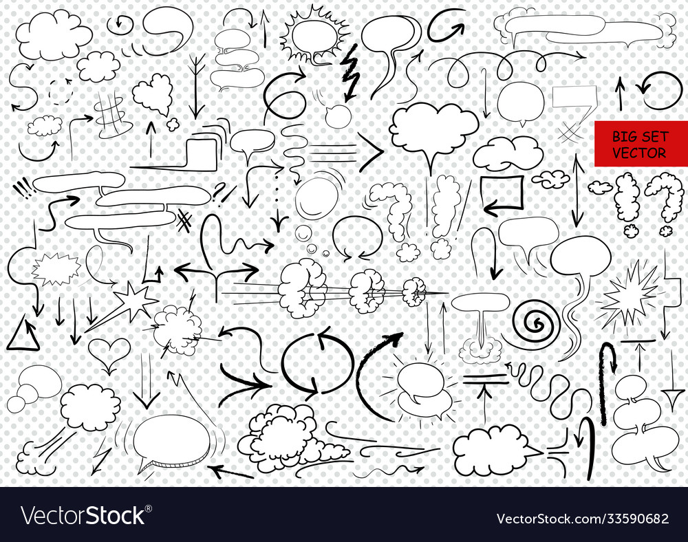 Big set comic elements hand drawn arrows Vector Image