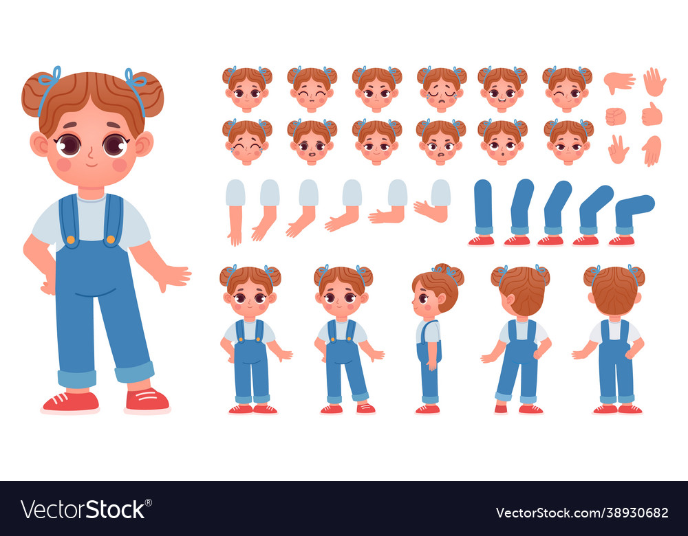Cartoon little girl character constructor Vector Image Cartoon little girl character constructor Vector Image