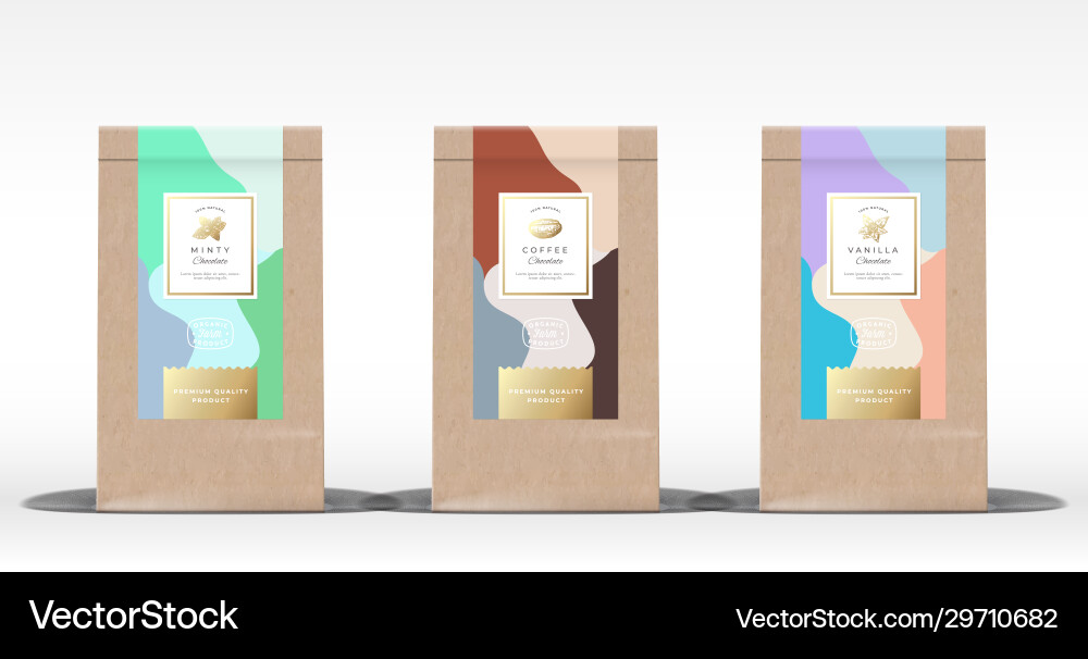 Craft paper bag with chocolate labels set Vector Image