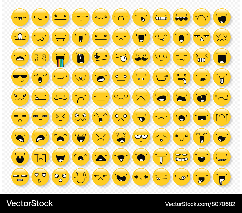 Great set 99 yellow emotions insulated Royalty Free Vector