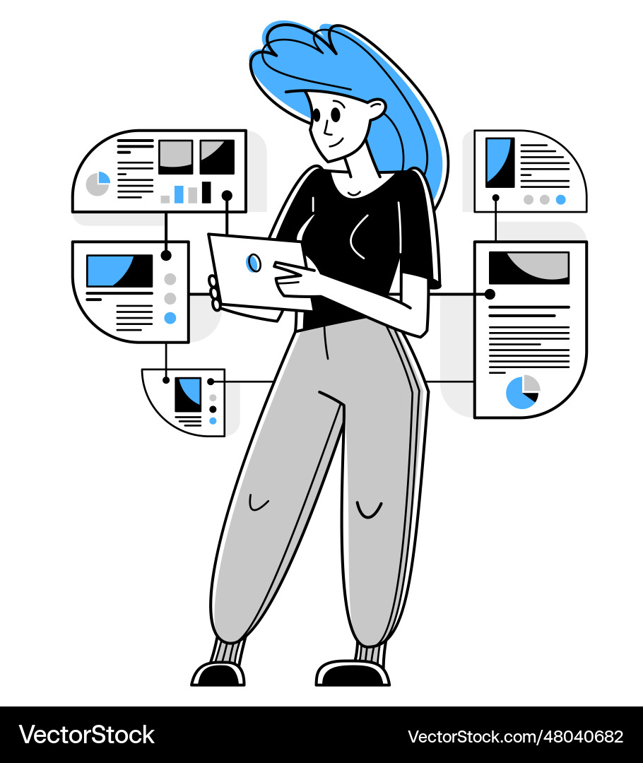 Intellectual worker woman making analysis of some Vector Image