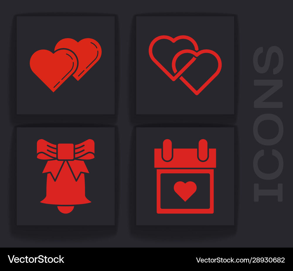 Set calendar with heart two linked hearts two Vector Image