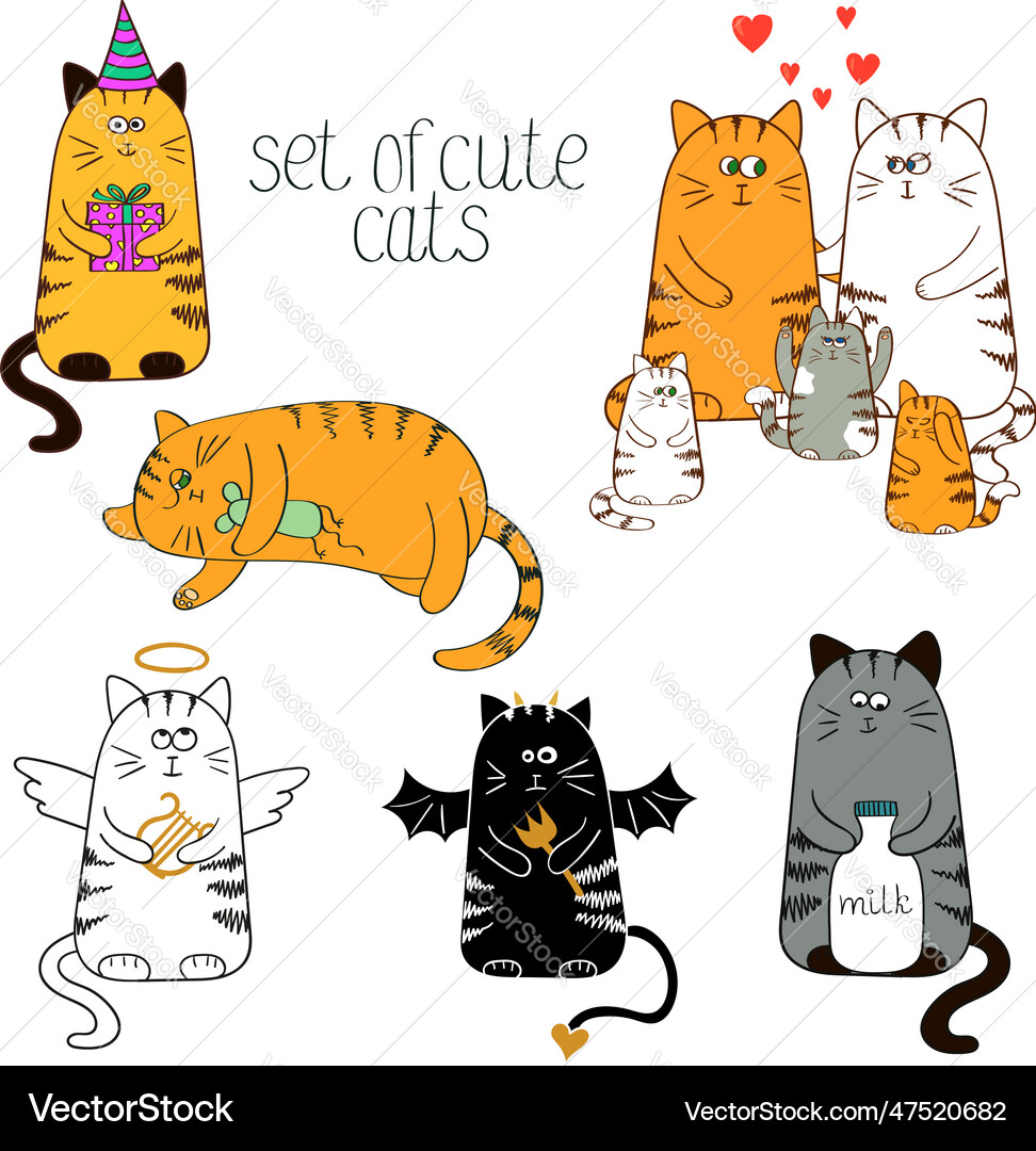 Set of cute doodle cats Royalty Free Vector Image