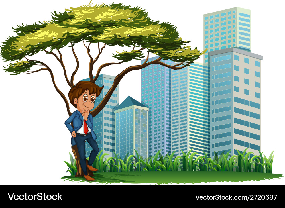 A man under the tree across tall buildings Vector Image