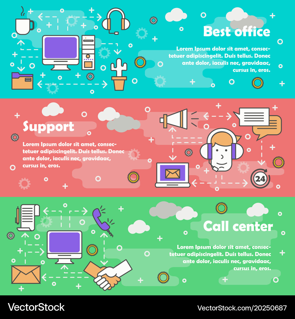 Call center concept flat line art banner Vector Image