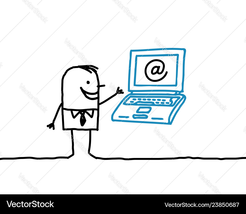 Cartoon man with laptop and internet Royalty Free Vector