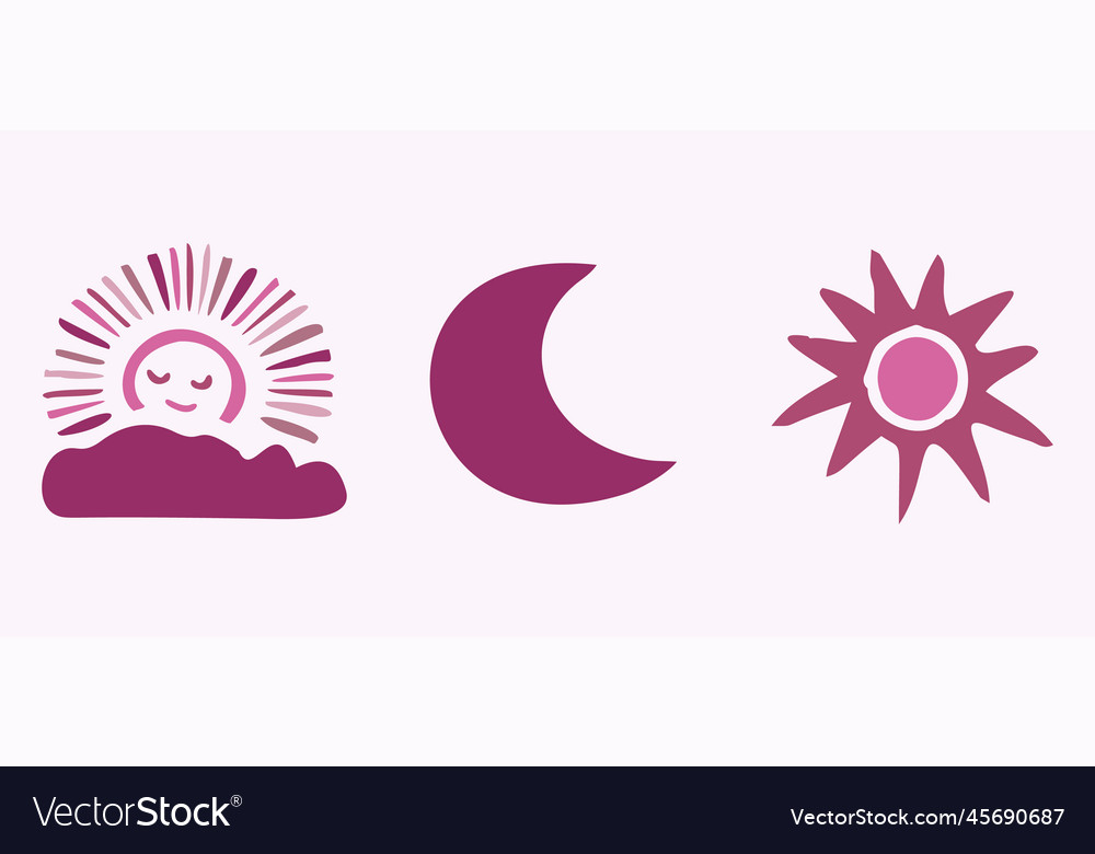 Cute whimsical sun and moon set of motifs Vector Image