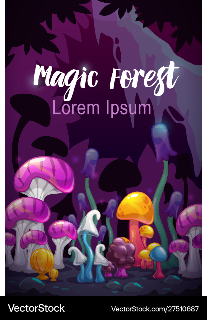 Magic forest scene unusual fantasy cartoon Vector Image