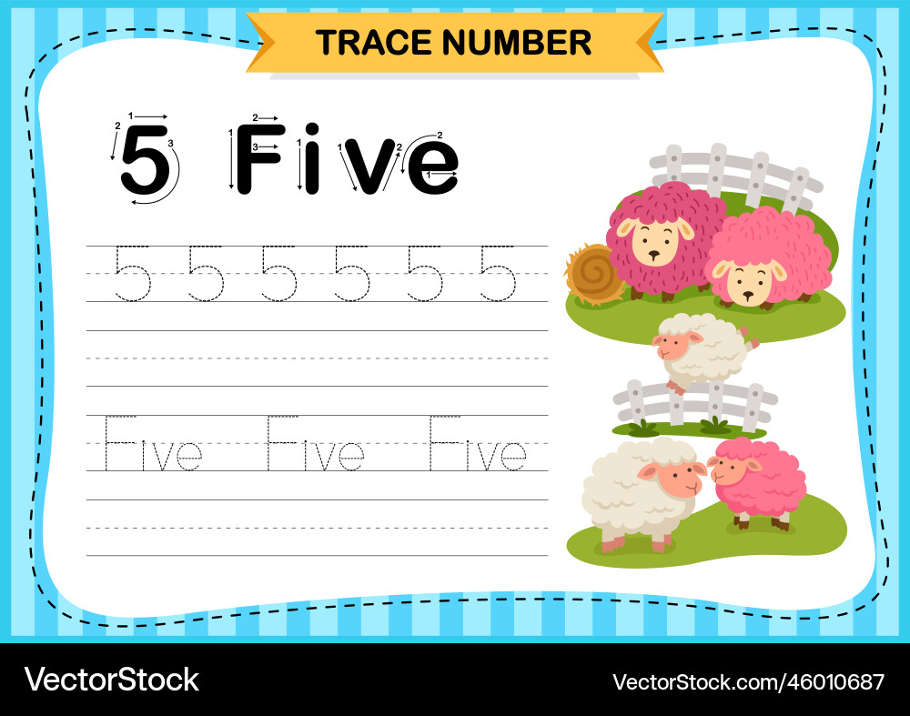 Numbers exercise with cartoon vocabularytrace Vector Image
