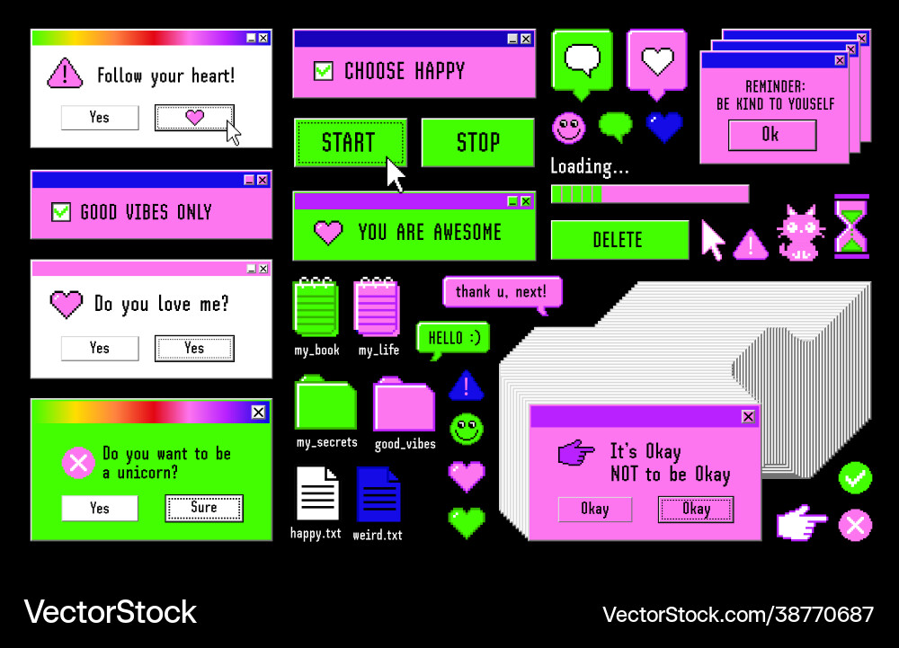 Old computer aestethic 1980s -1990s set Royalty Free Vector