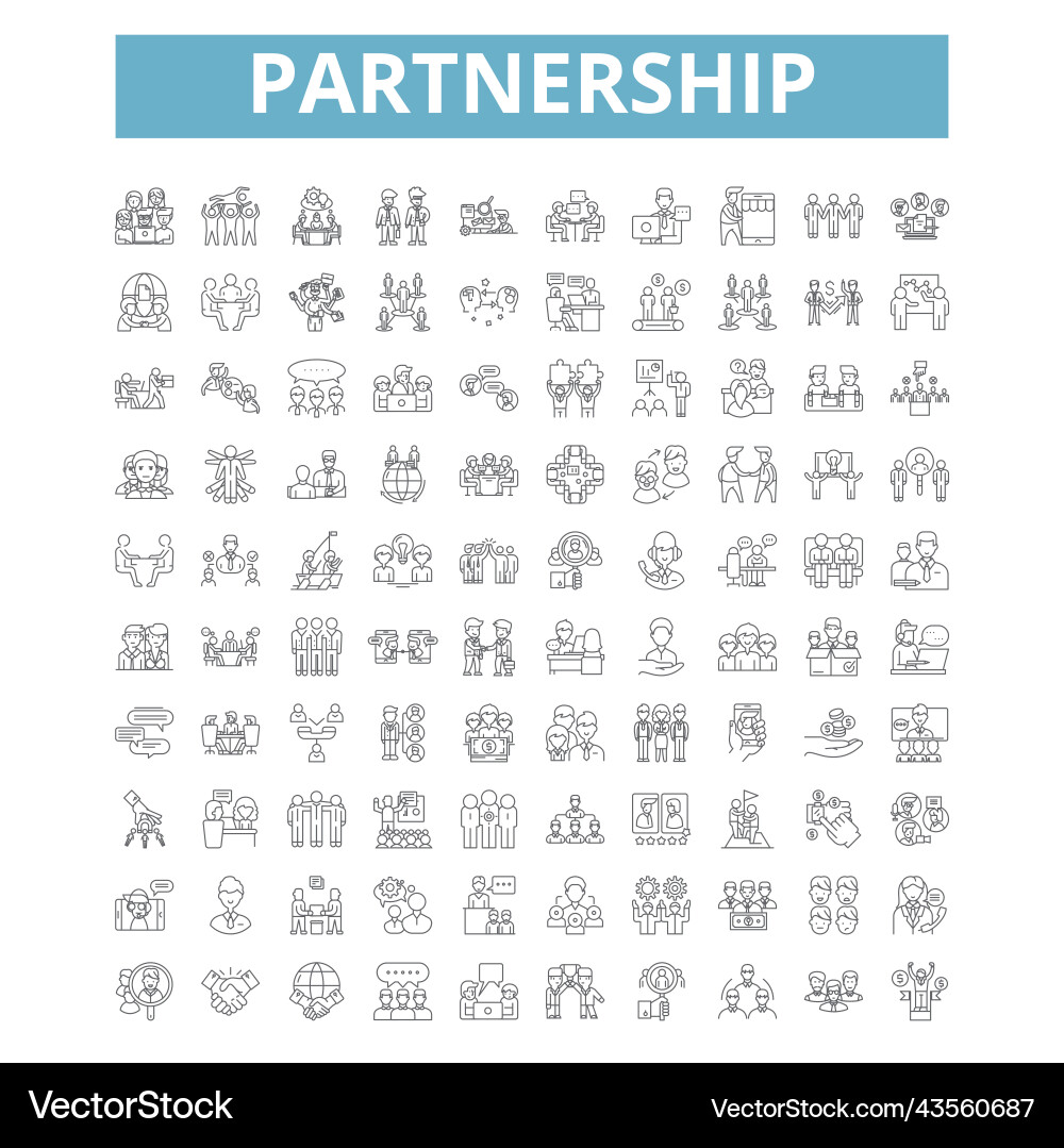 Partnership icons line symbols web signs Vector Image