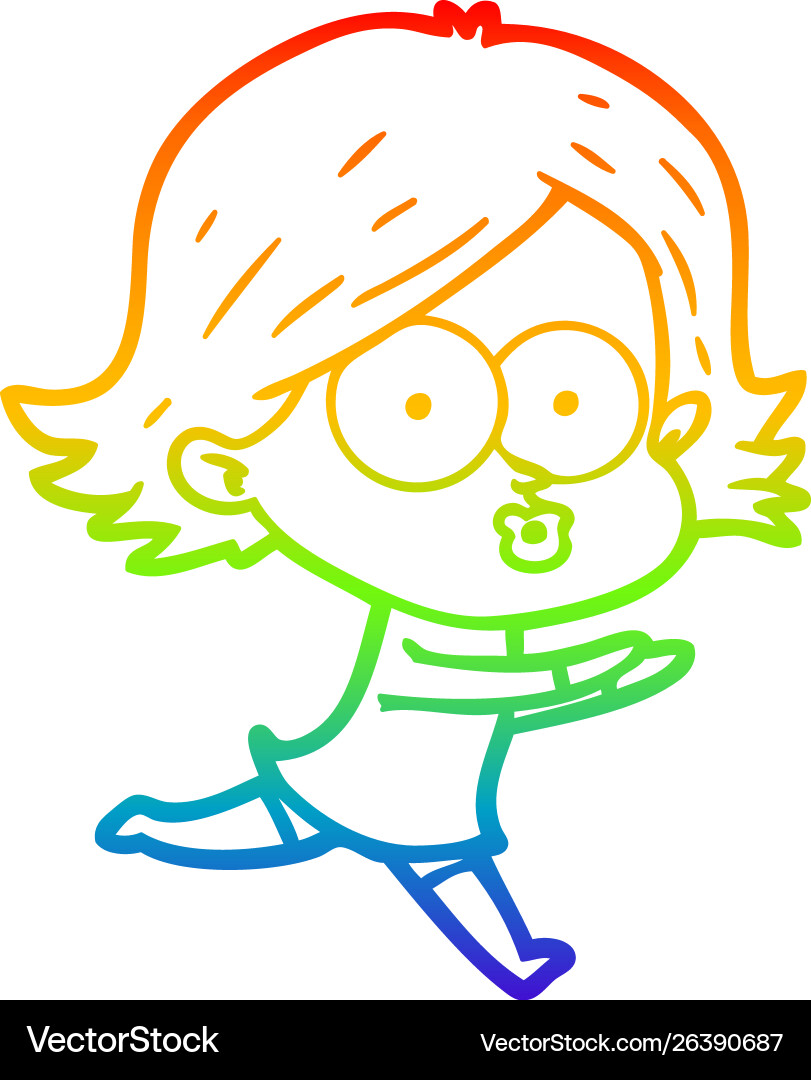 Rainbow gradient line drawing cartoon girl pouting