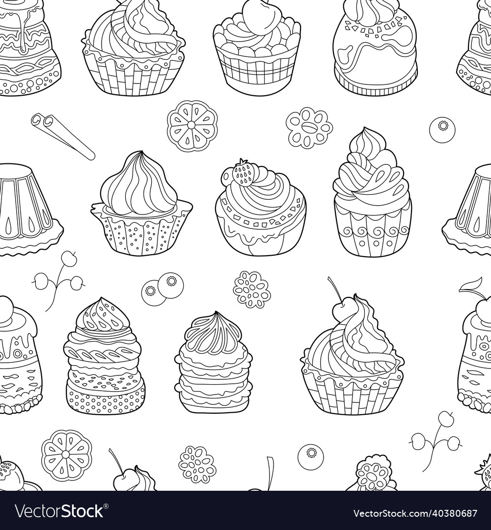 Seamless pattern with black and white desserts Vector Image