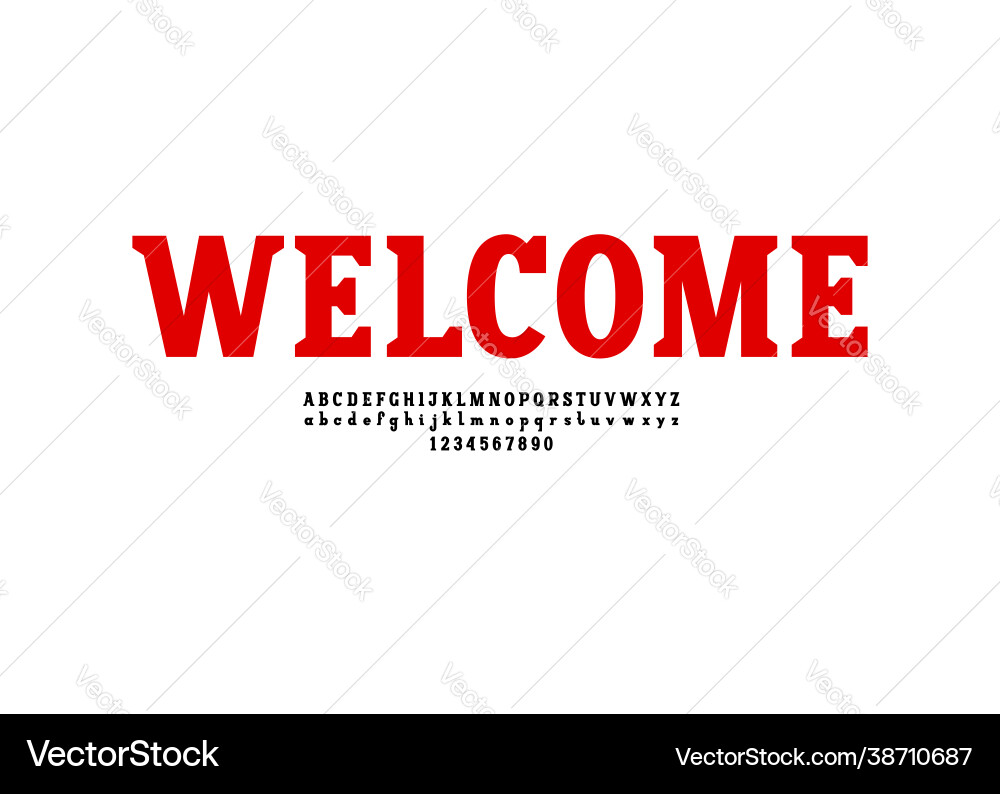 Trendy red font bold alphabet slab serif Vector Image