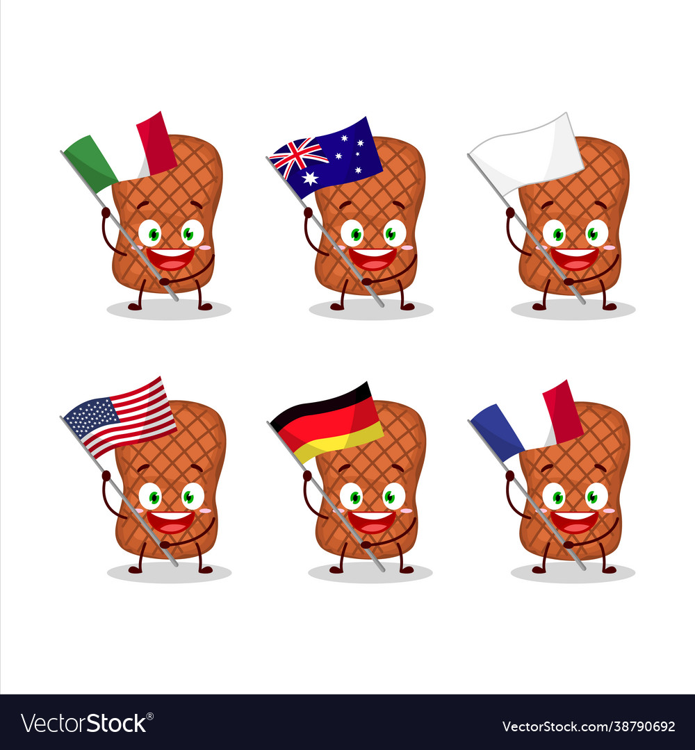 Beef character bring flags various countries Vector Image