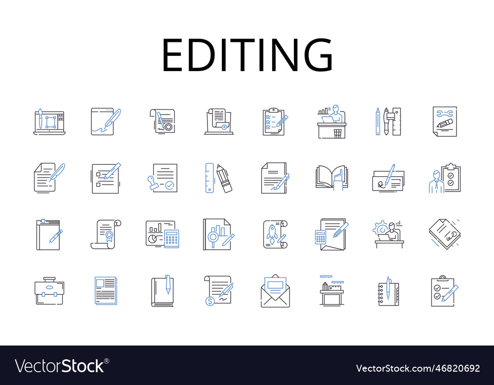 Editing Line Icons Collection Proofreading Vector Image
