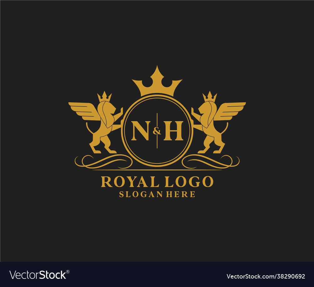 Initial nh letter lion royal luxury heraldiccrest Vector Image