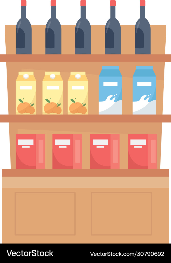 Isolated shopping shelf with products Royalty Free Vector