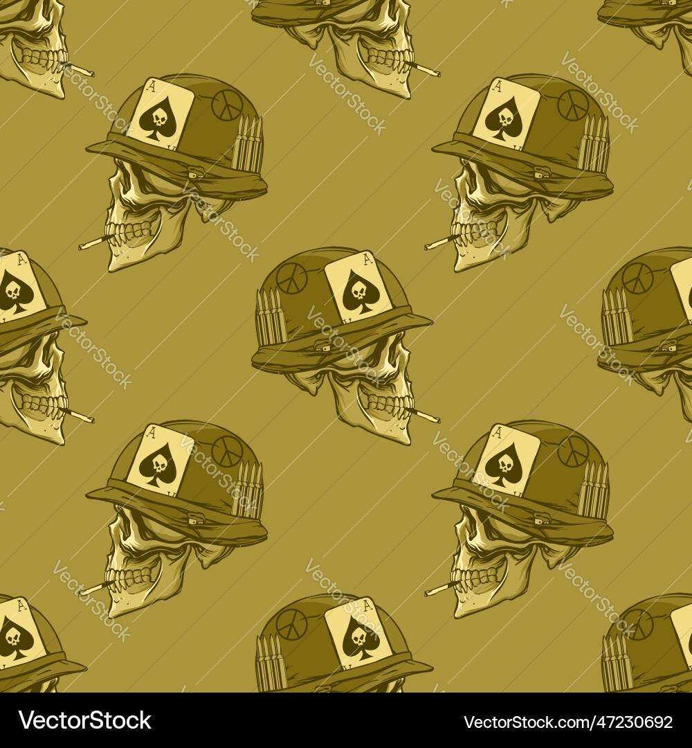 Military monochrome pattern with helmeted skull in