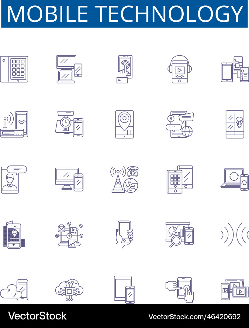 Mobile technology line icons signs set design Vector Image