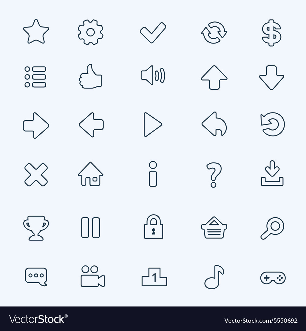 Thin line game icons buttons interface ui Vector Image