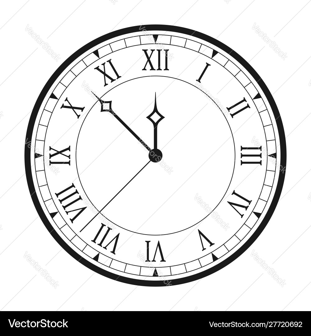 Vintage clock with roman numerals isolated Vector Image