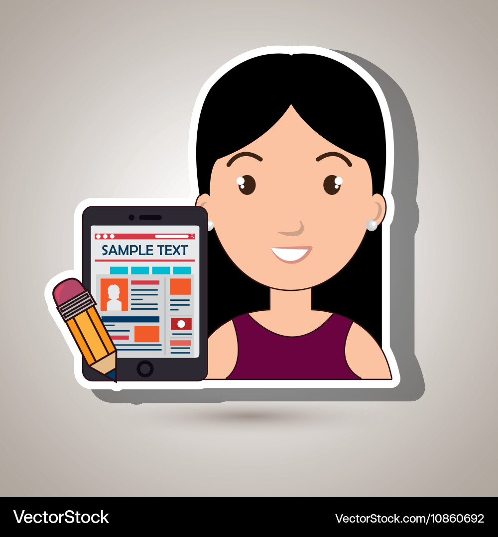 Woman cartoon smartphone sample test Royalty Free Vector