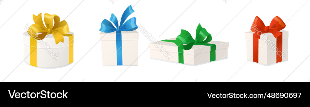 Cartoon gift boxes with bows isolated on white Vector Image