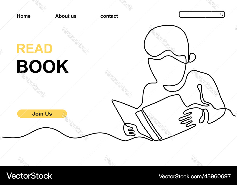 Continuous line drawing of a boy reading a book Vector Image