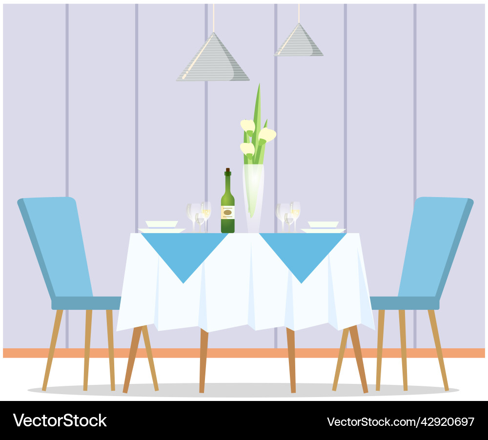 Dining table with dishes decoration and chairs Vector Image